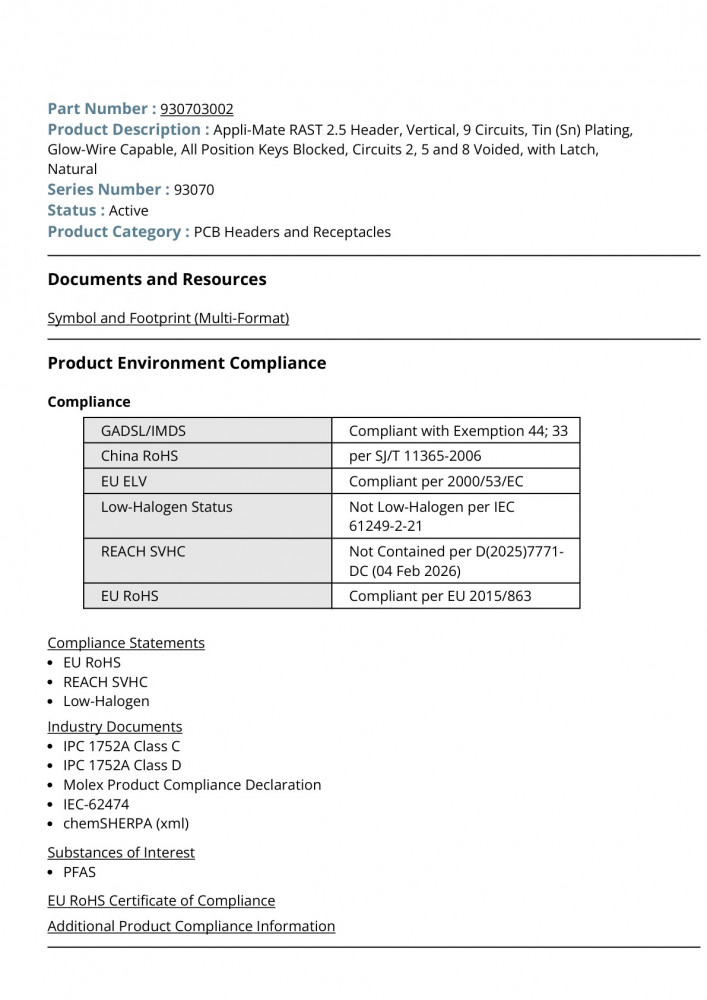 930703002 product document image, page 1