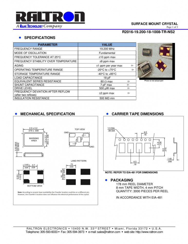 Raltron R2016-19.200-18-1008-TR-NS2 document page 1