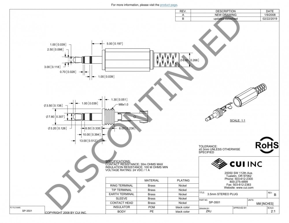 CUI SP-3501 technical drawing preview