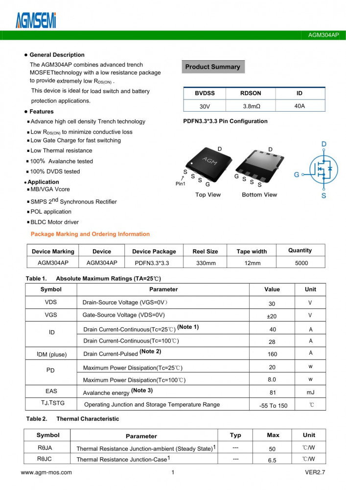 AGM304AP datasheet page 1