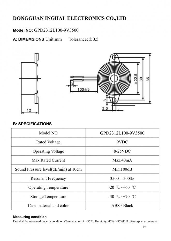 GPD2312L100-9V3500 specification approval page 2