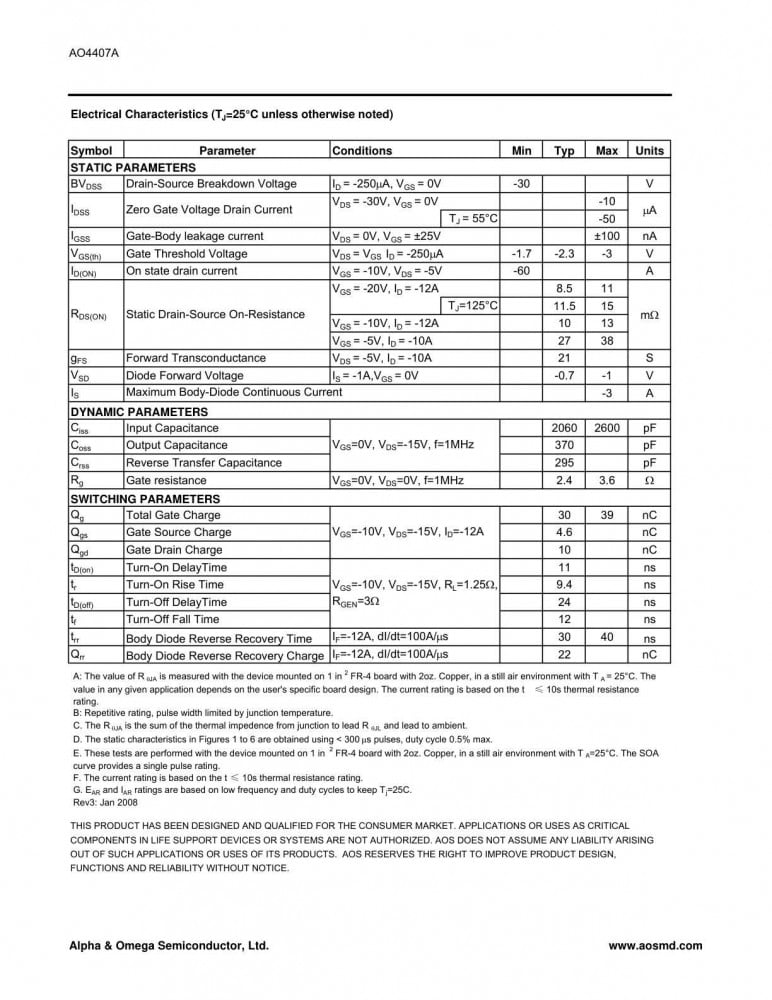 AO4407A datasheet page 2
