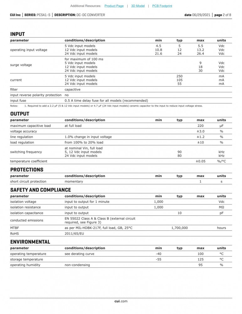 CUI PCSA1-S datasheet page 2