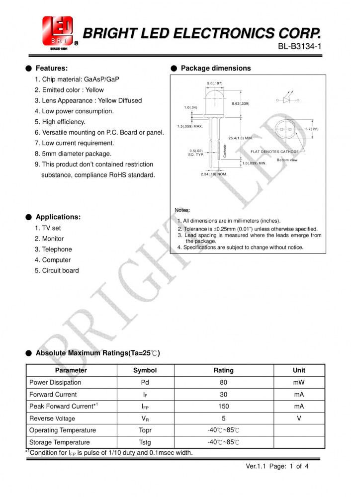BL-B3134-1 datasheet page 1