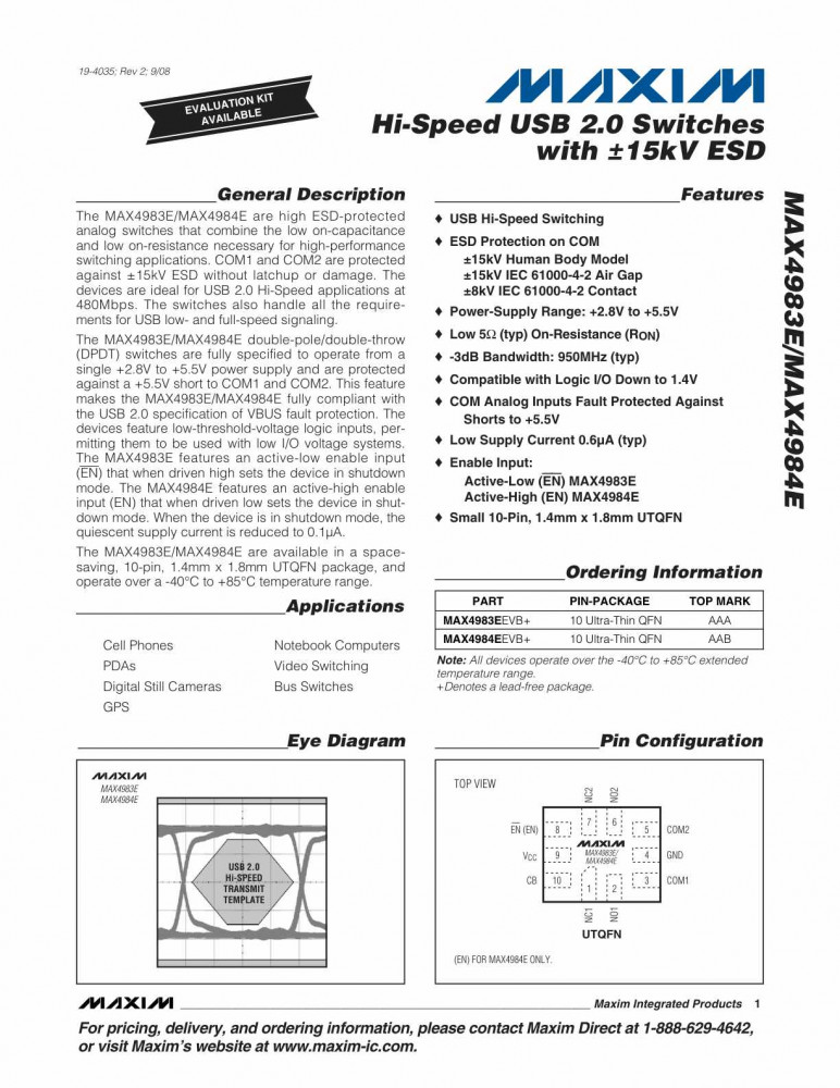 MAX4983E/MAX4984E datasheet page 1