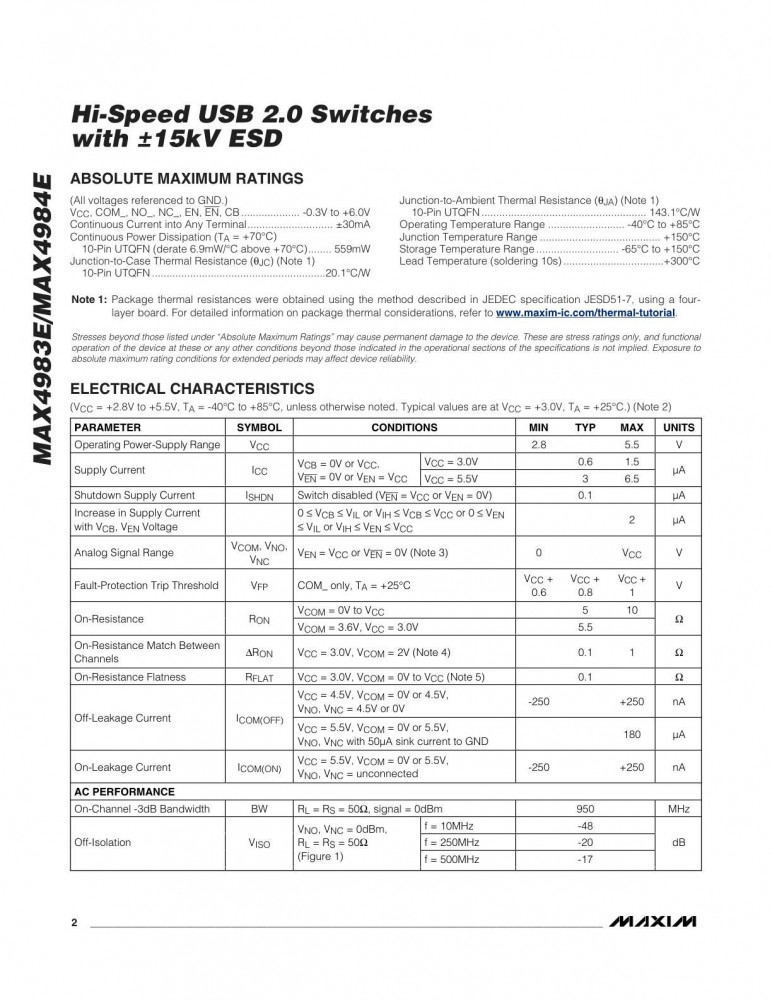 MAX4983E/MAX4984E datasheet page 2