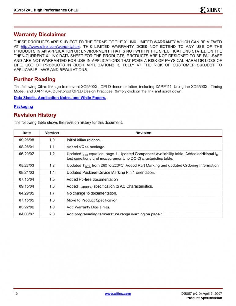 XC9572XL datasheet page 10