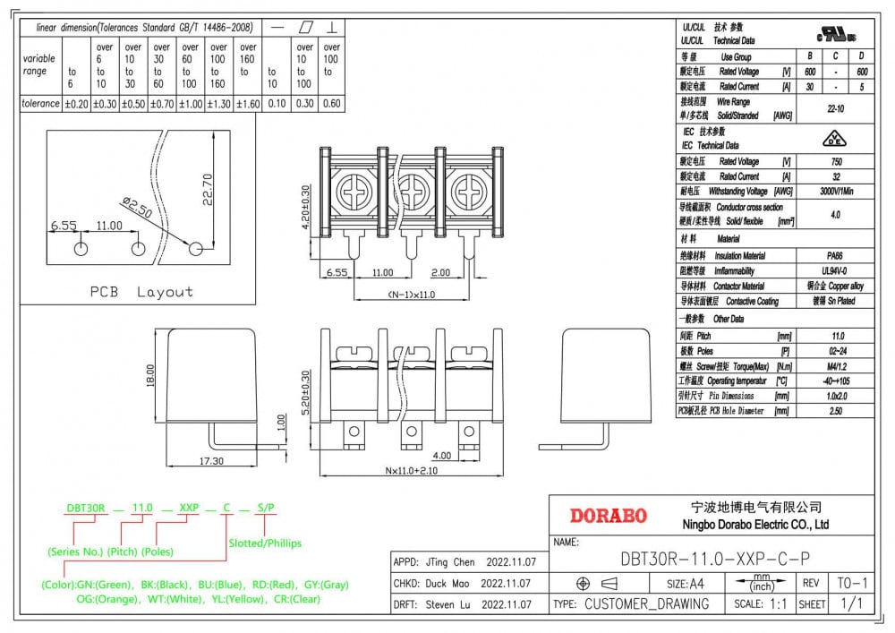 DORABO DBT30R-11.0 series technical drawing