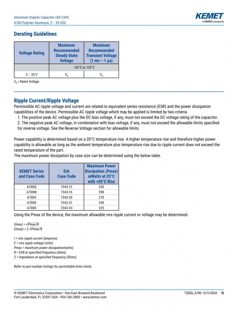 KEMET A700 datasheet page 10