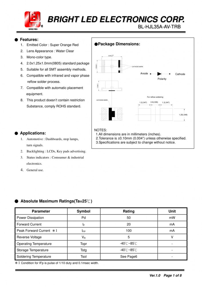 BL-HJL35A-AV-TRB datasheet page 1