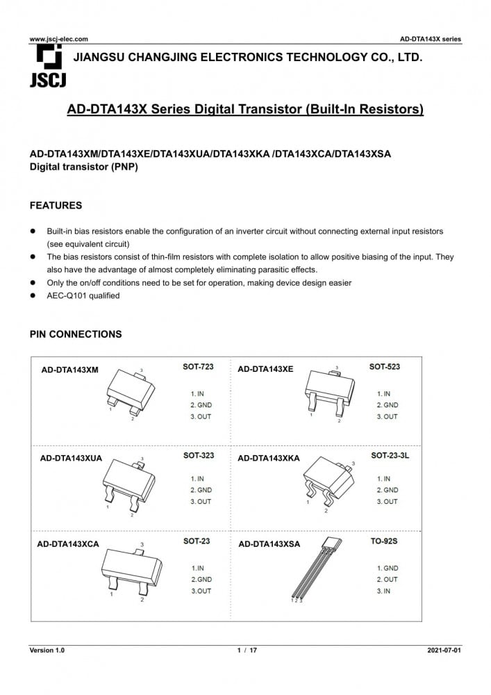 AD-DTA143XCA datasheet page 1