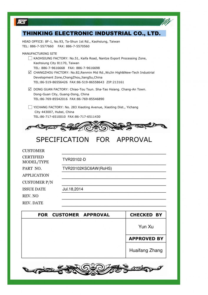 TVR20102KSC6AW specification page 1