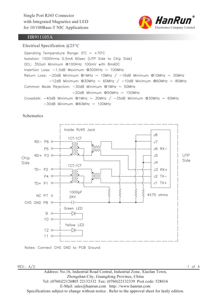 HR911105A datasheet page 1