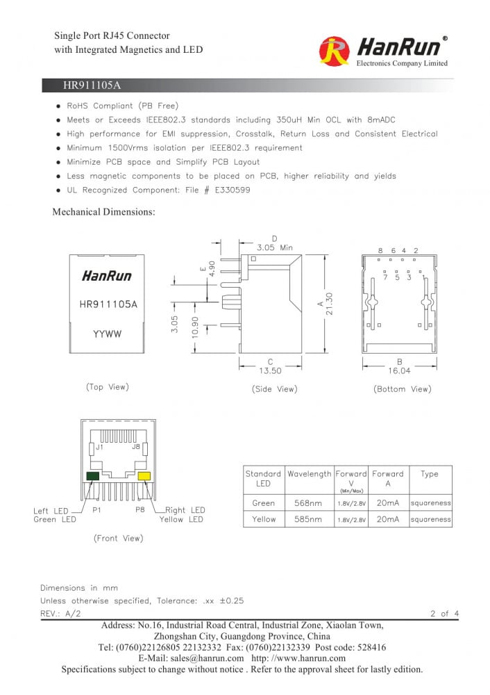 HR911105A datasheet page 2