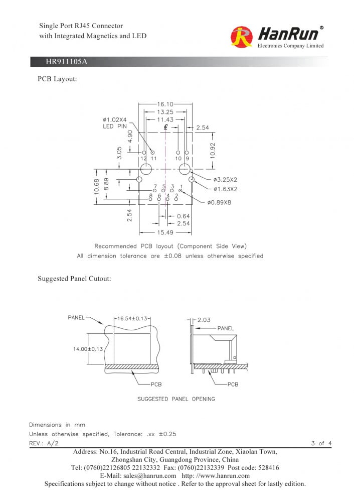 HR911105A datasheet page 3