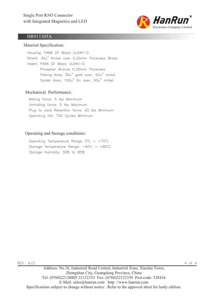 HR911105A datasheet page 4