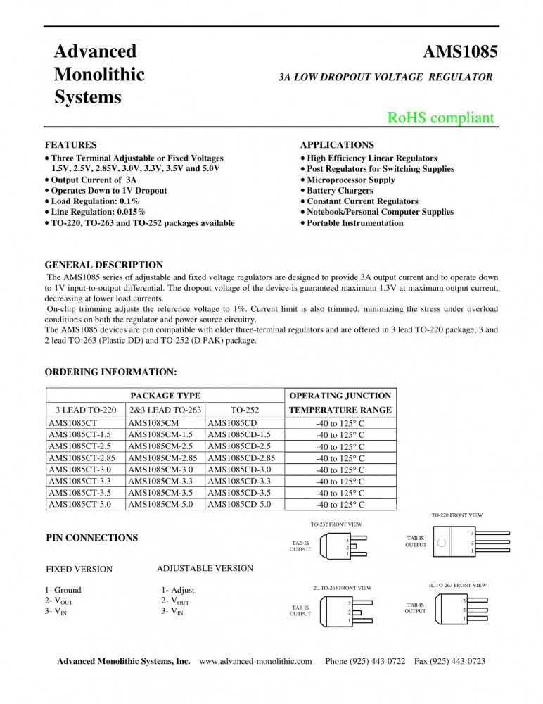 AMS1085CM-3.3 datasheet page 1