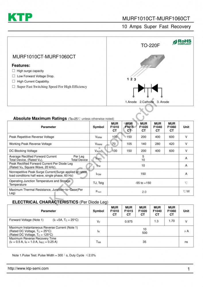 MURF1040CT datasheet page 1
