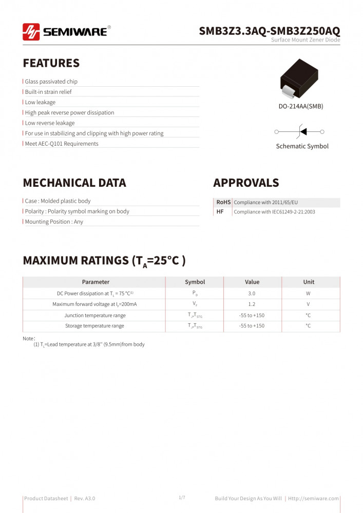 SMB3Z16AQ datasheet page 1
