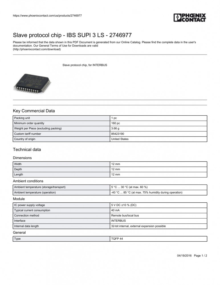Phoenix Contact 2746977 technical document page 1