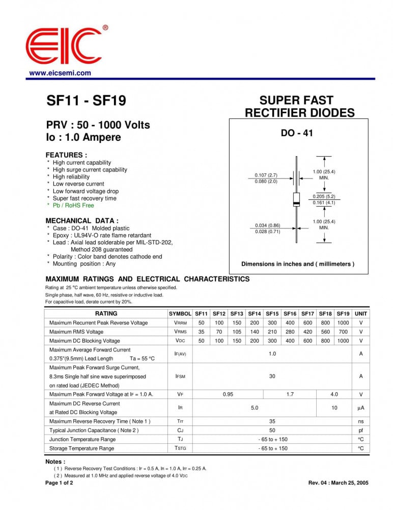 EIC SF11-SF19 datasheet page 1