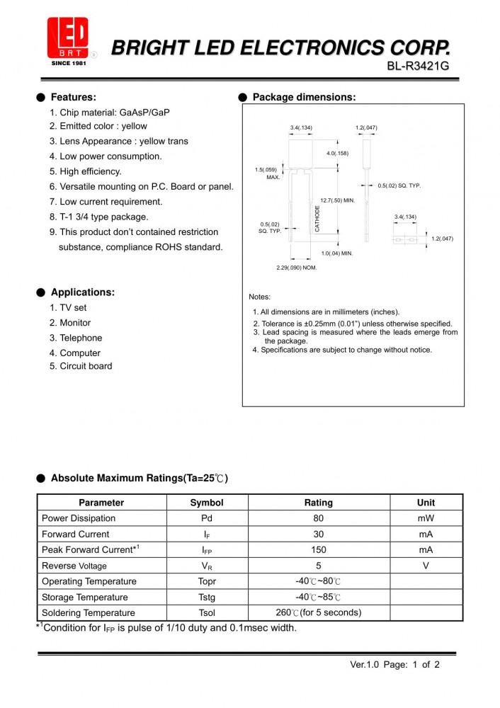 BL-R3421G datasheet page 1