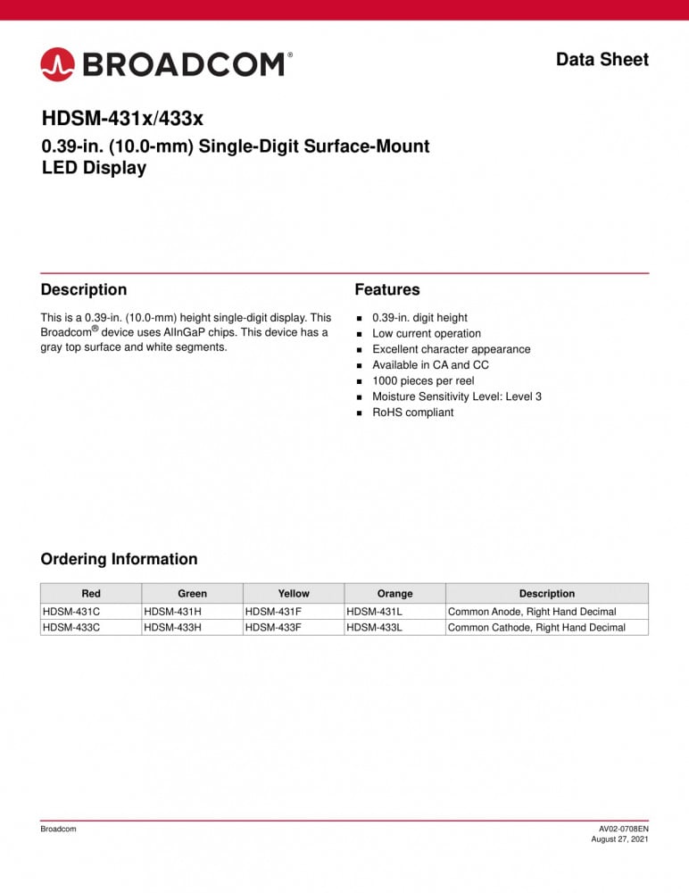 HDSM-431L datasheet page 1