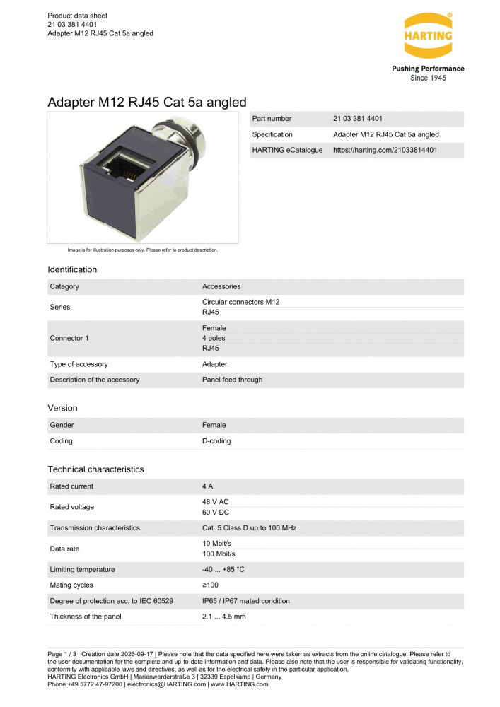 Product technical document, page 1