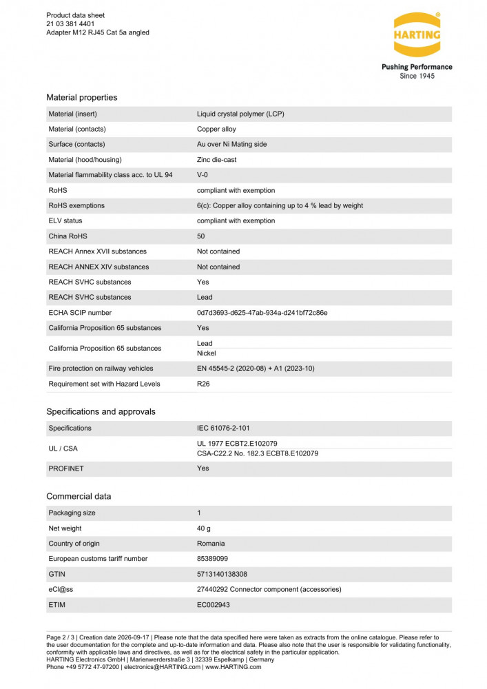 Product technical document, page 2