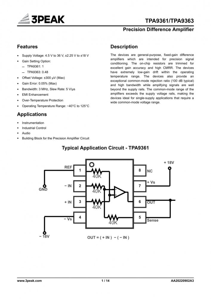 TPA9361-SO1R datasheet page 1