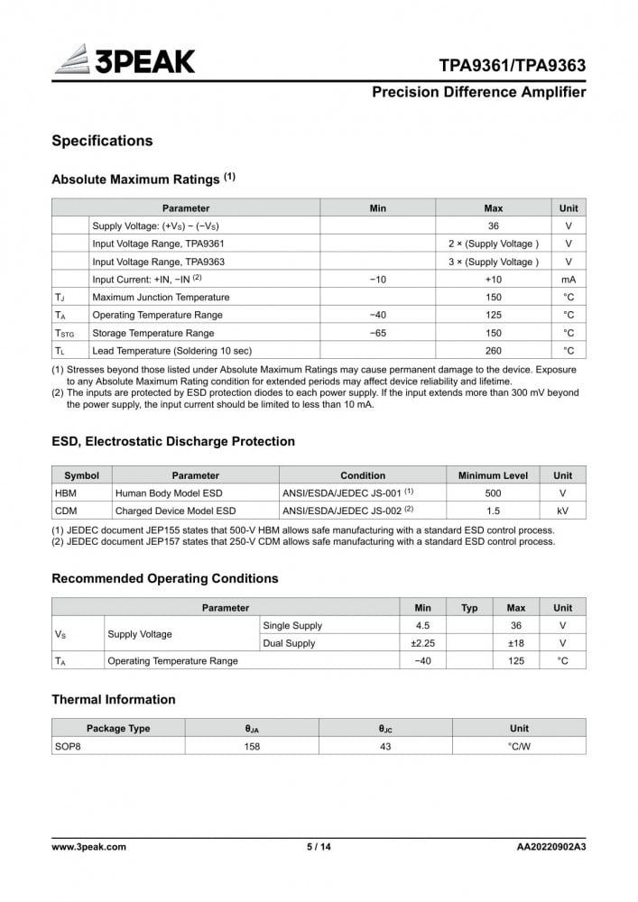 TPA9361-SO1R datasheet page 5