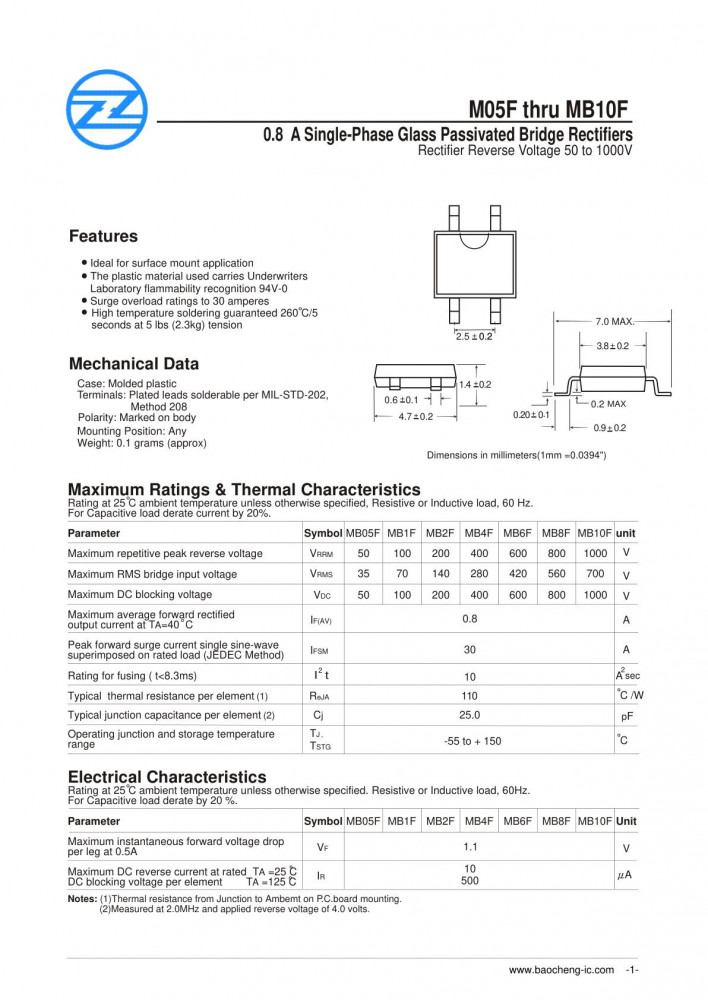 baocheng MB10F(46MIL) datasheet page 1