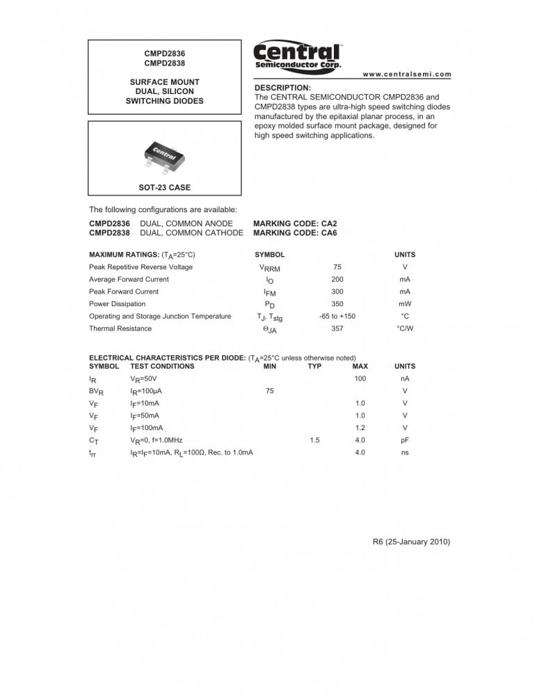 CMPD2838 datasheet page 1