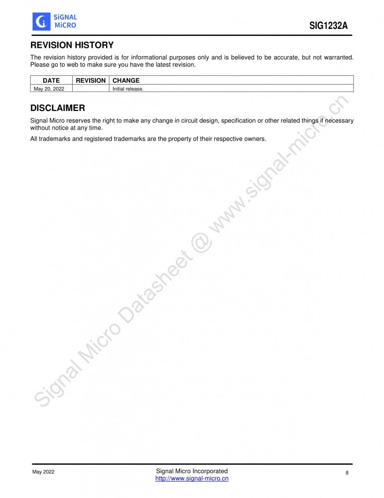 SIG1232A datasheet page 8