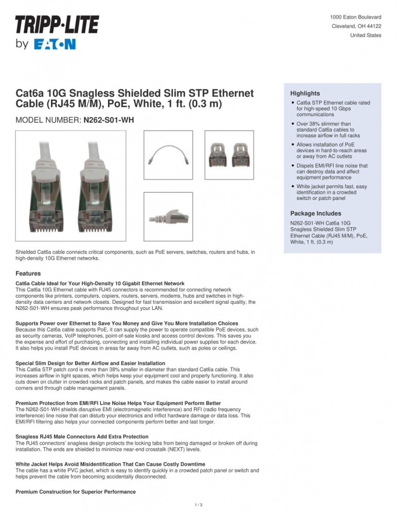 N262-S01-WH technical document page 1