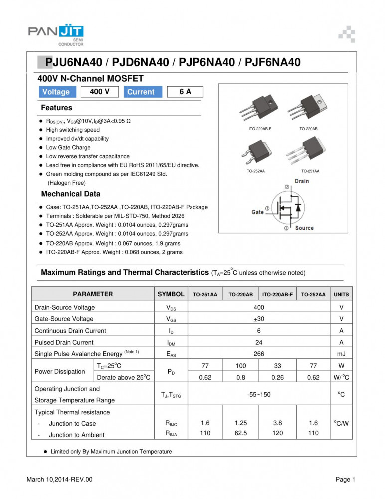 PANJIT PJD6NA40 datasheet page 1