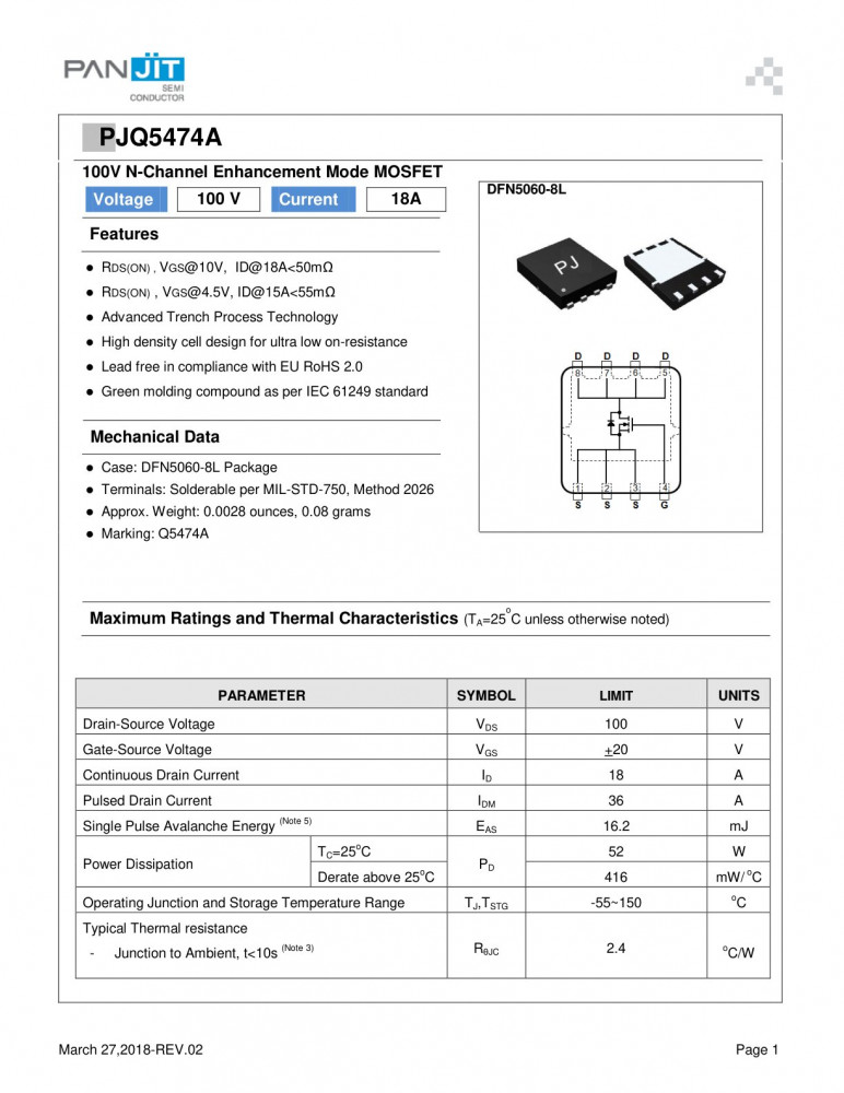 PJQ5474A datasheet page 1