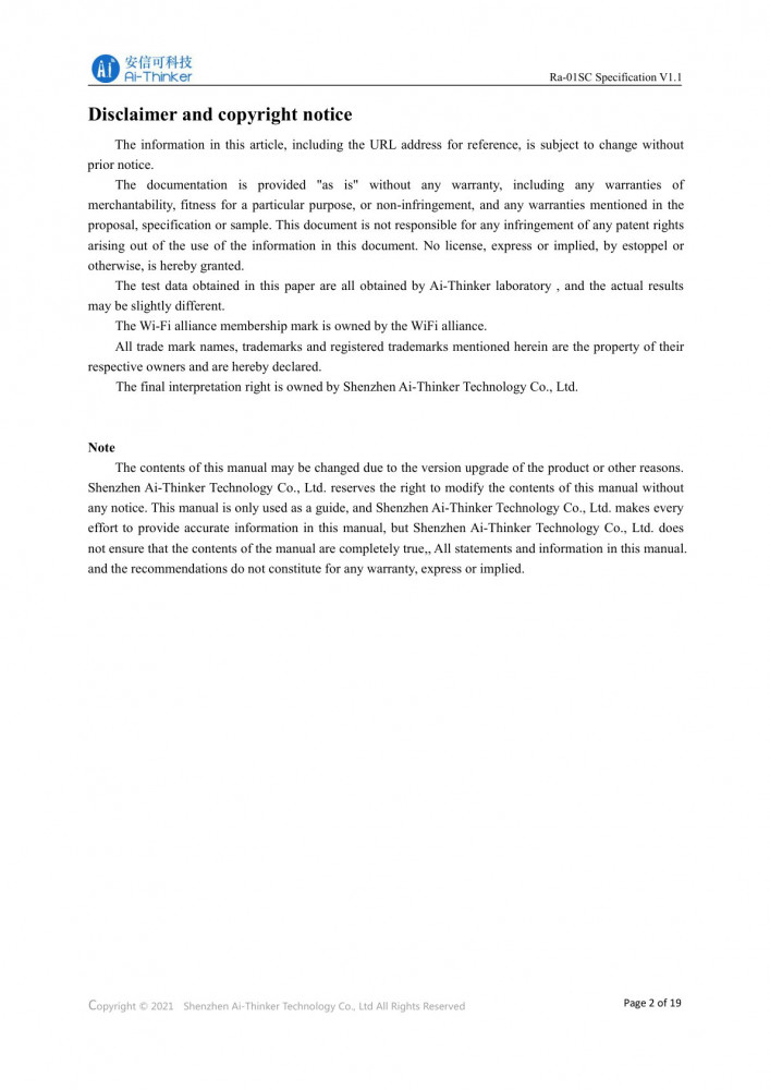 Ra-01SC-I datasheet page 2