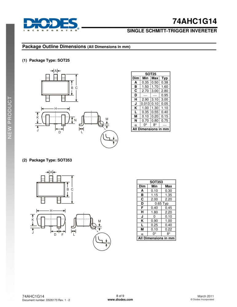 74AHC1G14SE-7 datasheet page 8