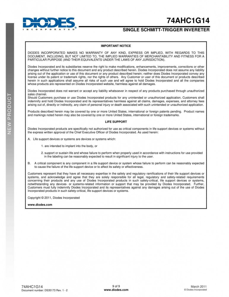 74AHC1G14SE-7 datasheet page 9