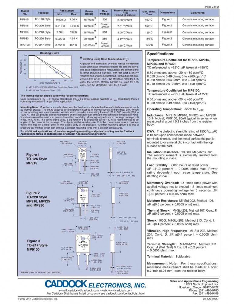 Caddock MP900 and MP9000 Series datasheet page 2