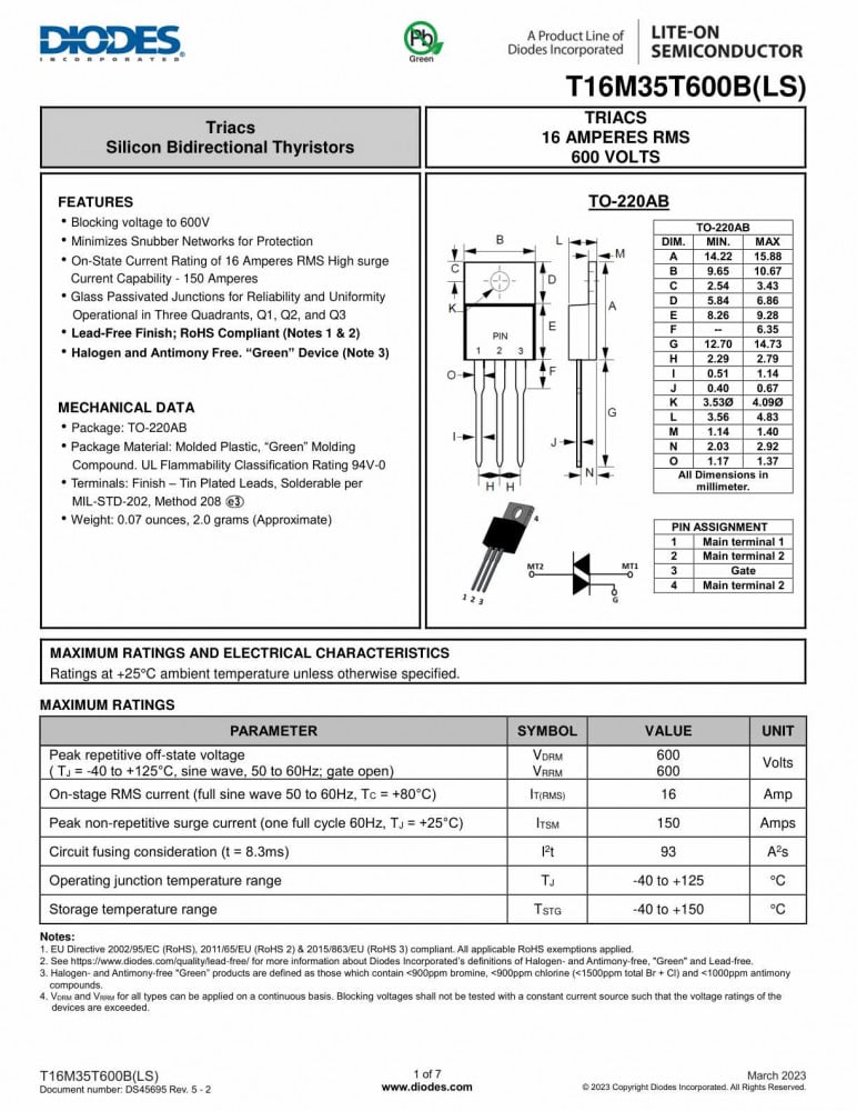 T16M35T600B datasheet page 1