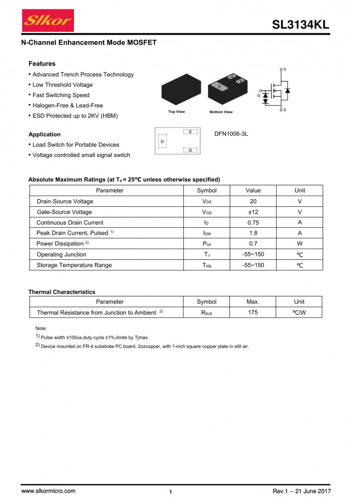 SL3134KL datasheet page 1