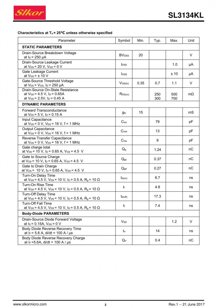 SL3134KL datasheet page 2