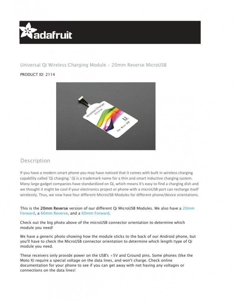 Adafruit 2114 technical document page 1