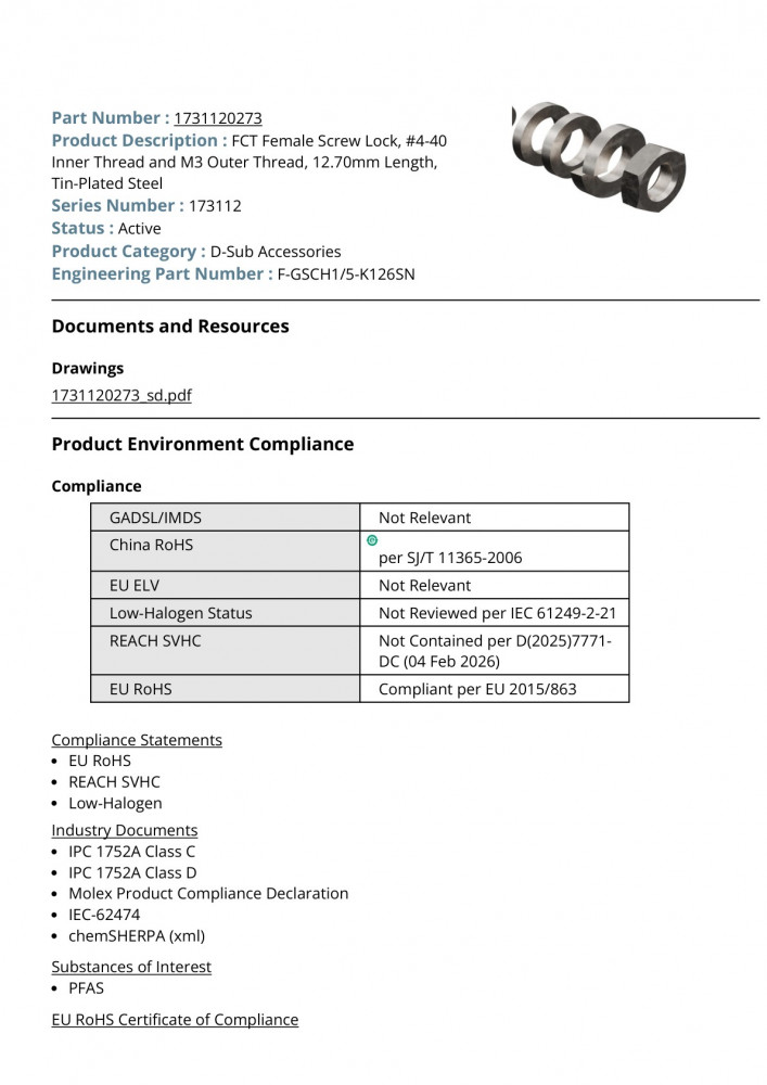 MOLEX 1731120273 drawing image, page 1