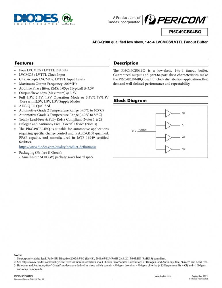 PI6C49CB04BQ3WEX datasheet page 1