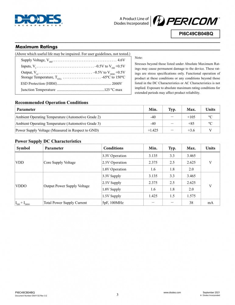 PI6C49CB04BQ3WEX datasheet page 3