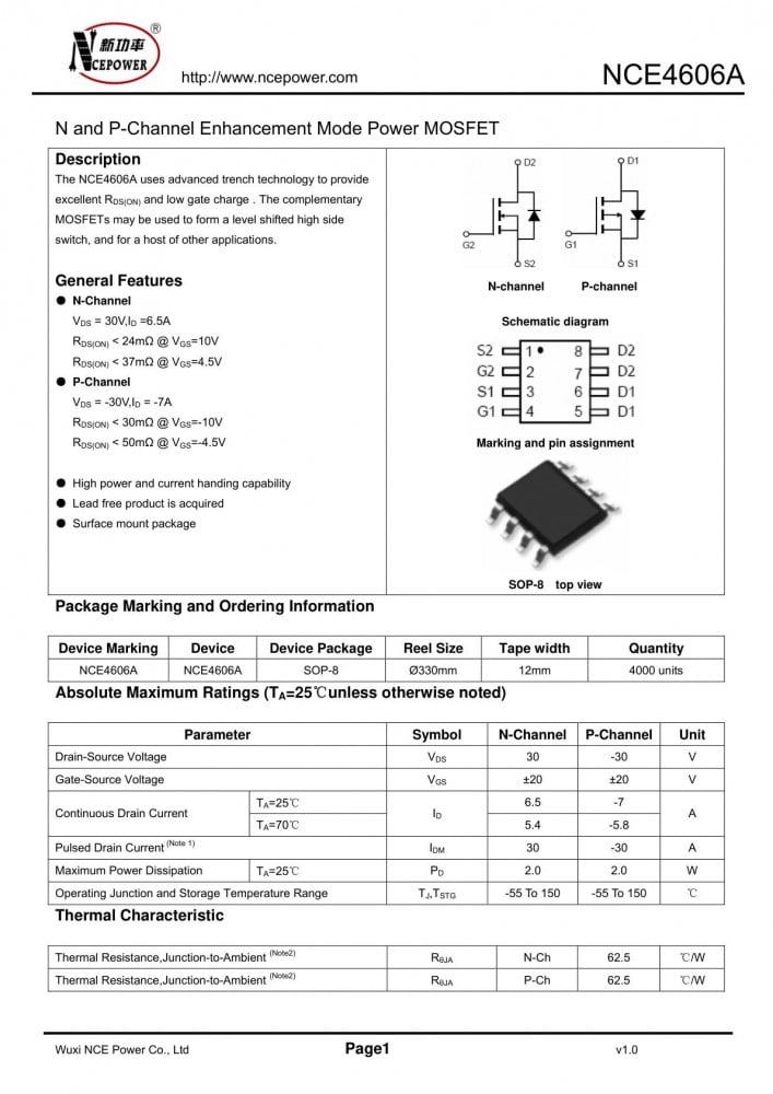 NCE4606A datasheet page 1