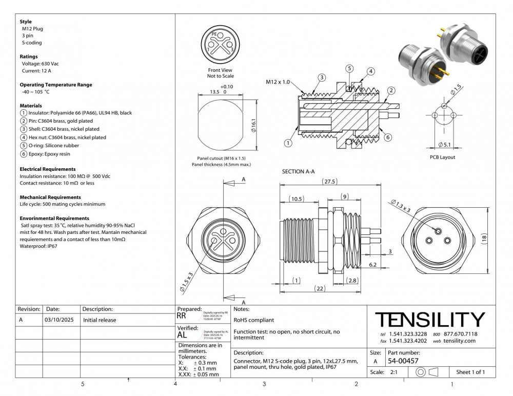 Tensility International 54-00457 M12 S-code connector drawing
